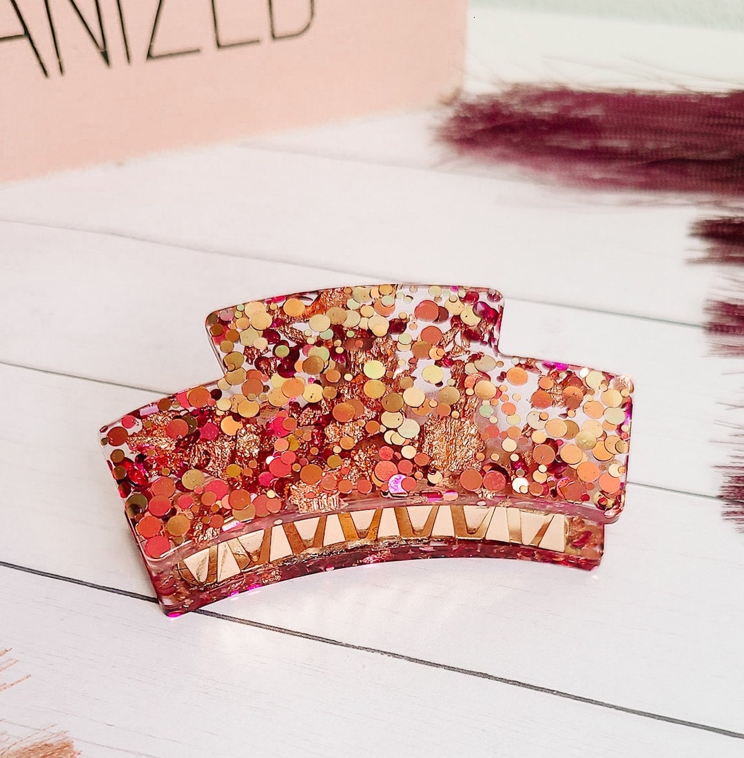 Burgundy & Rose Gold Claw Hair Clip, Hair Claw, Claw Clips, Claw Hair ...