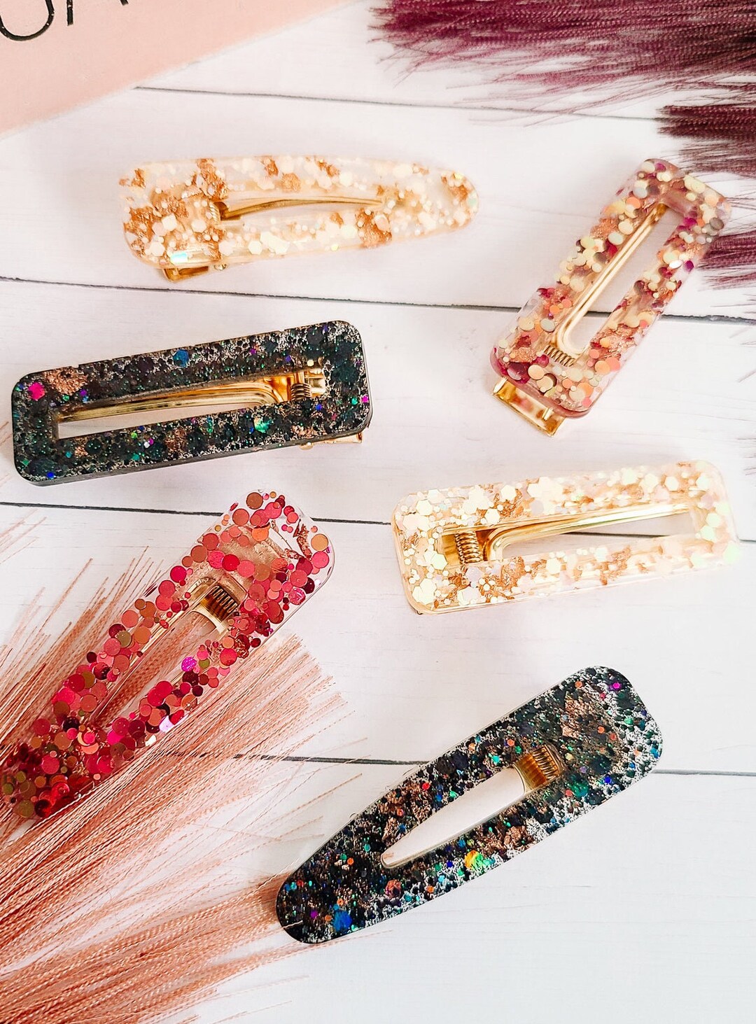 Glitter Resin Slider Hair Clips, Slider Clip, Chunky Glitter Hair Clip ...