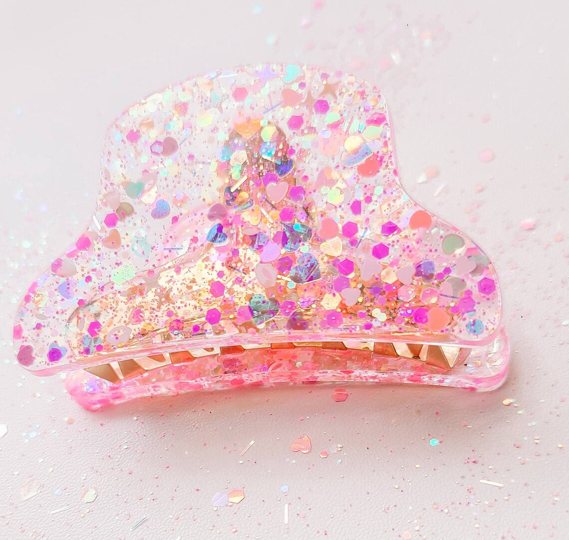 Valentine's Pink Glitter Gold Claw Hair Clip, Claw Clips, Claw Hair ...