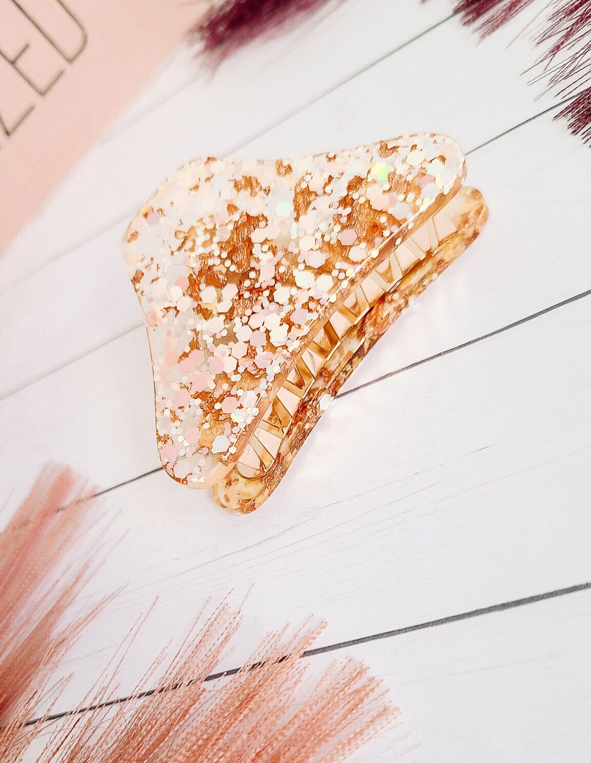 Gold Glitter & Rose Gold Claw Hair Clip, Hair Claw, Claw Clips, Claw ...