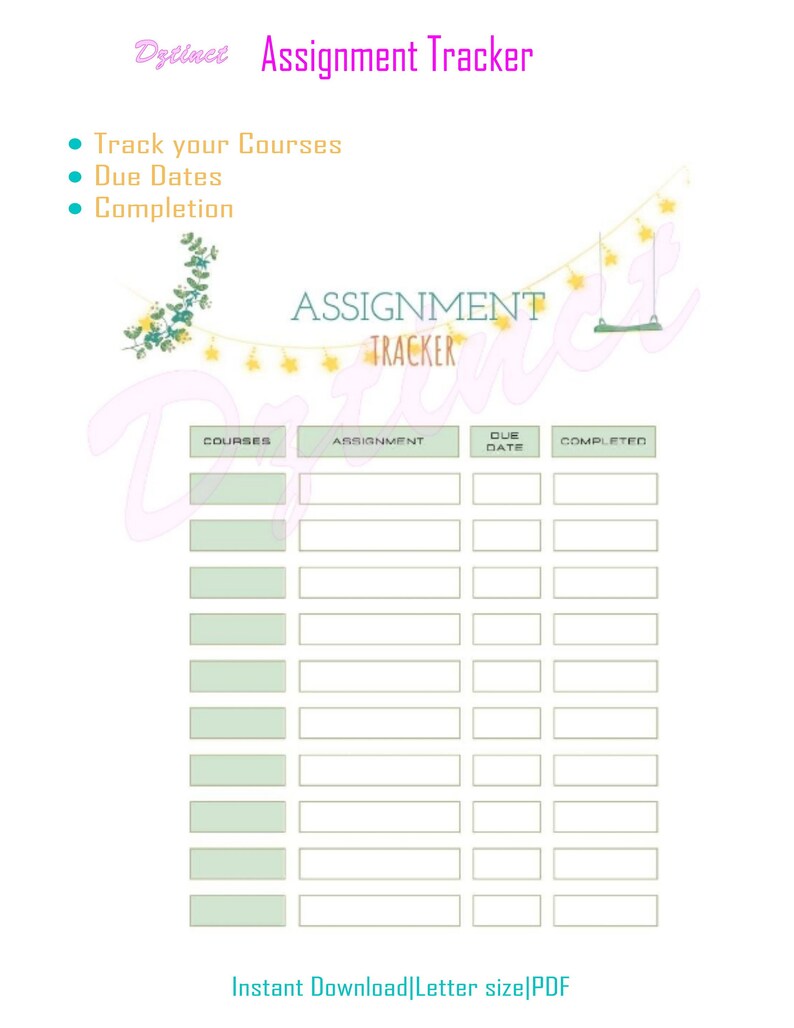 Customizable Student Assignment Tracker, Digital - Etsy