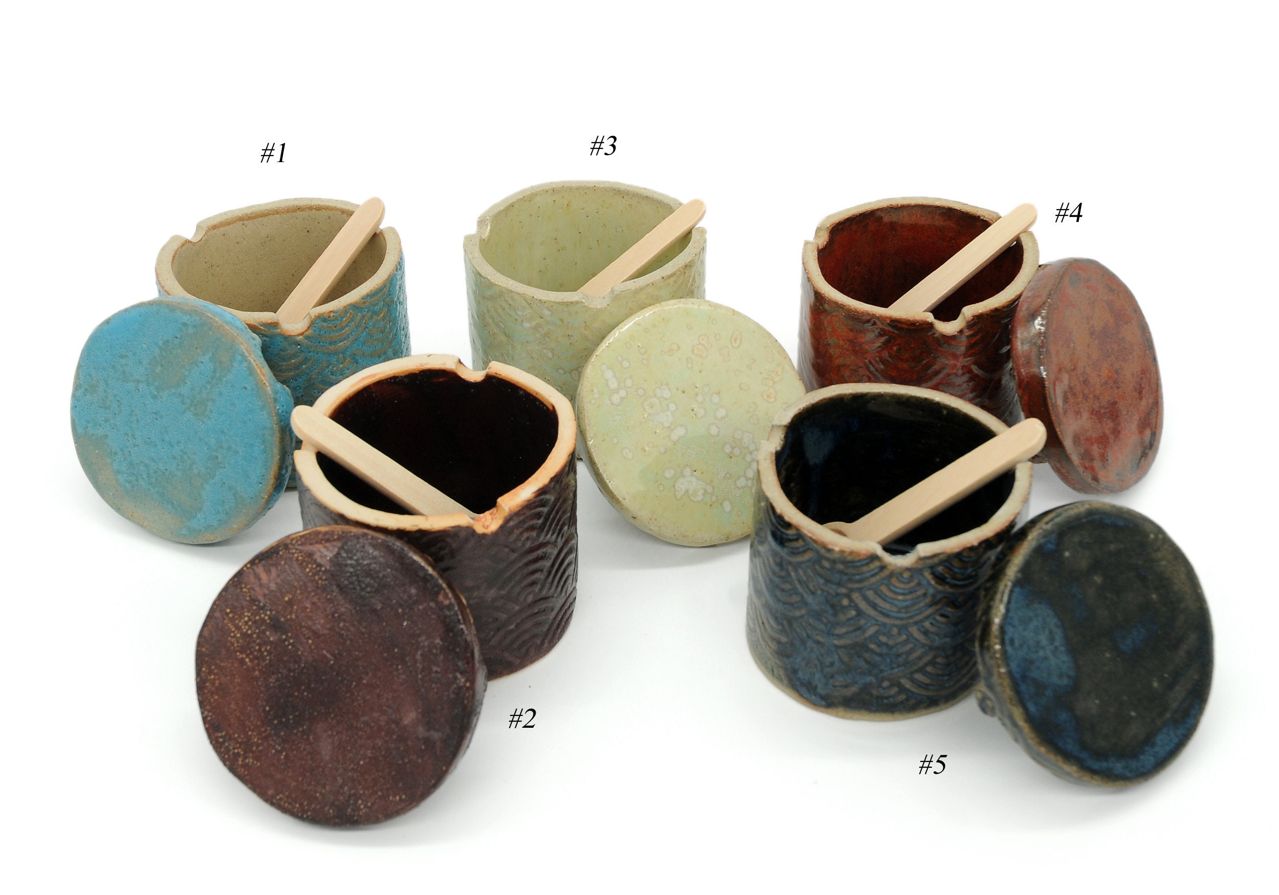 Hand Built Ceramic Salt Cellar With Wooden Spoon Pottery - Etsy