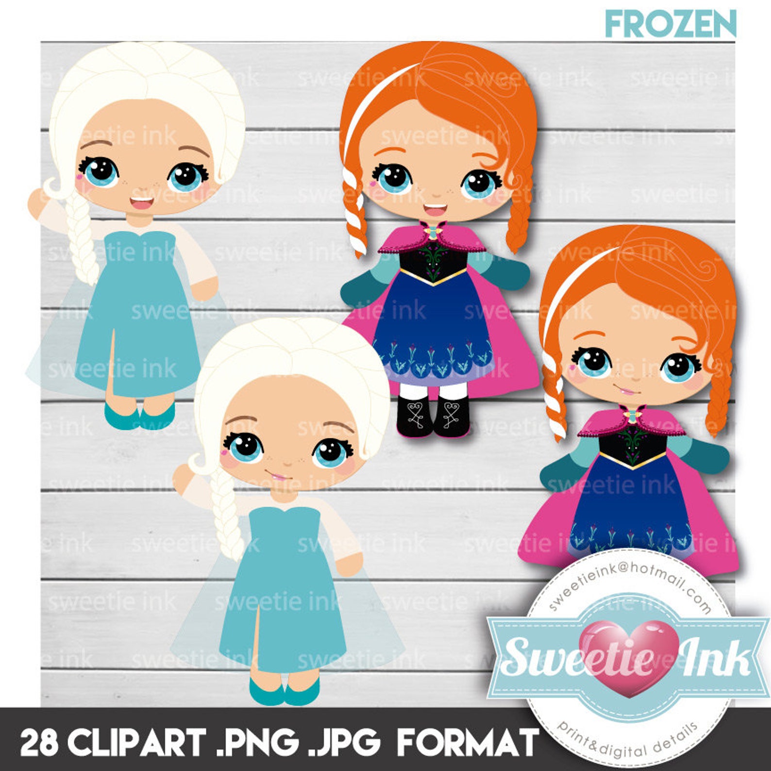 Frozen Clipart Digital Kawaii Anna Elsa Kristoff Hans Sven Olaf - Etsy
