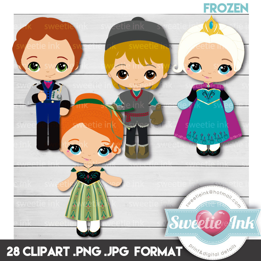 Frozen Clipart Digital Kawaii Anna Elsa Kristoff Hans Sven Olaf - Etsy