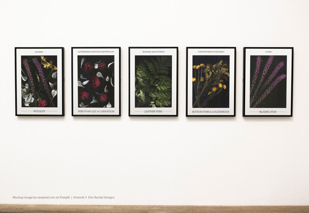 Set of 5 Flower Scan Wall Art Prints | Digital Download | Multiple ...