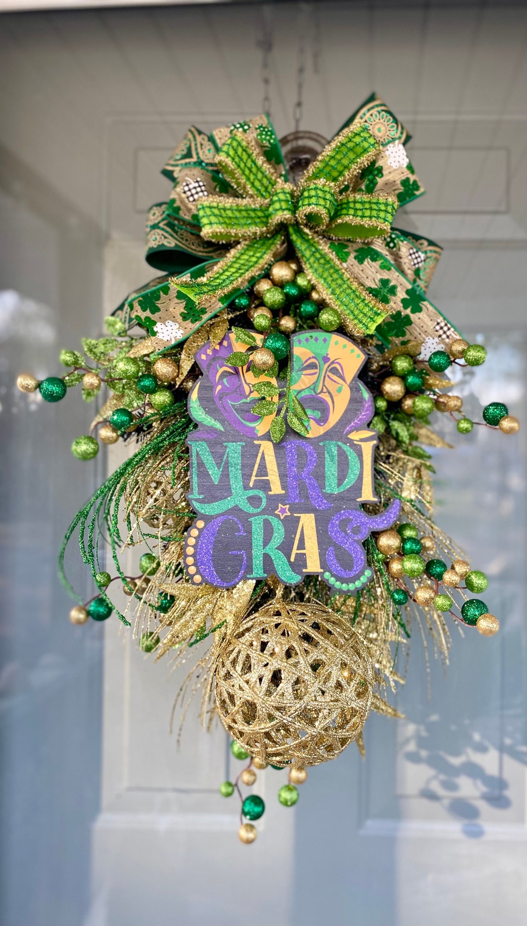 Mardi Gras Swag Mardi Gras Wreath Fat Tuesday Wreath Fat Tuesday Decor ...