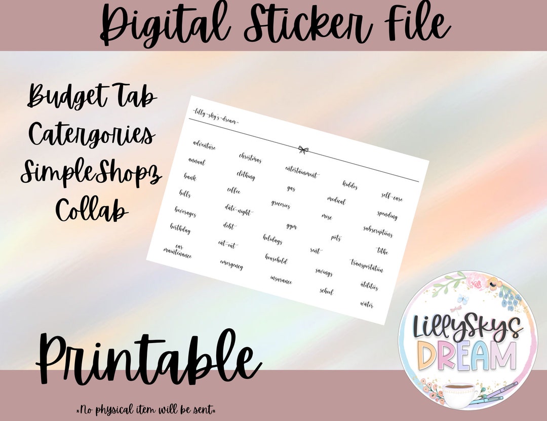 DIGITAL//PRINTABLE - Budget Tab Categories Simpleshopz Collab - Etsy