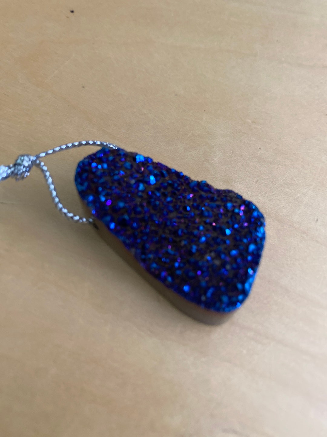Blue Drusy Gemstone Pendant: Sparkly Glitter Bead, Necklace Jewelry ...