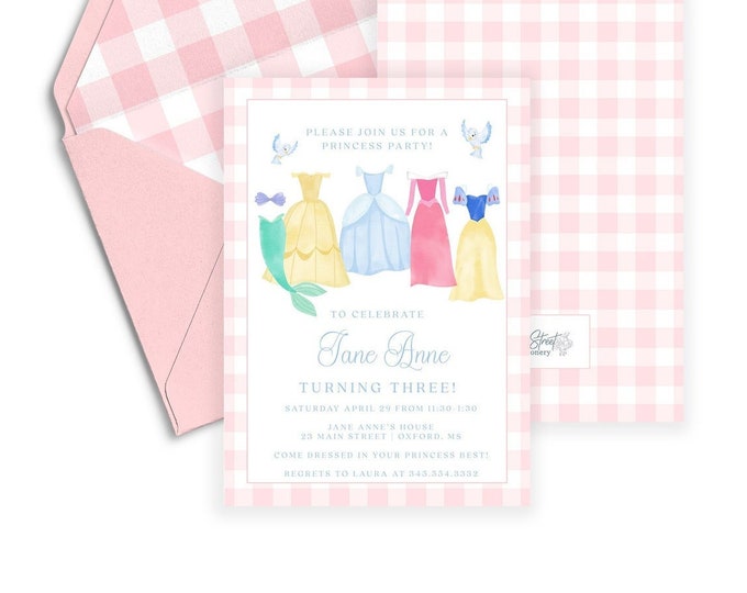 Jane Anne Princess Watercolor Pink Birthday Invitation, Watercolor ...