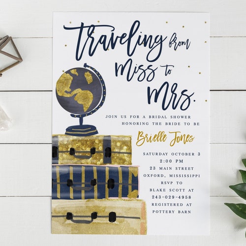 Traveling From Miss to Mrs Invitation Template Peach Floral | Etsy