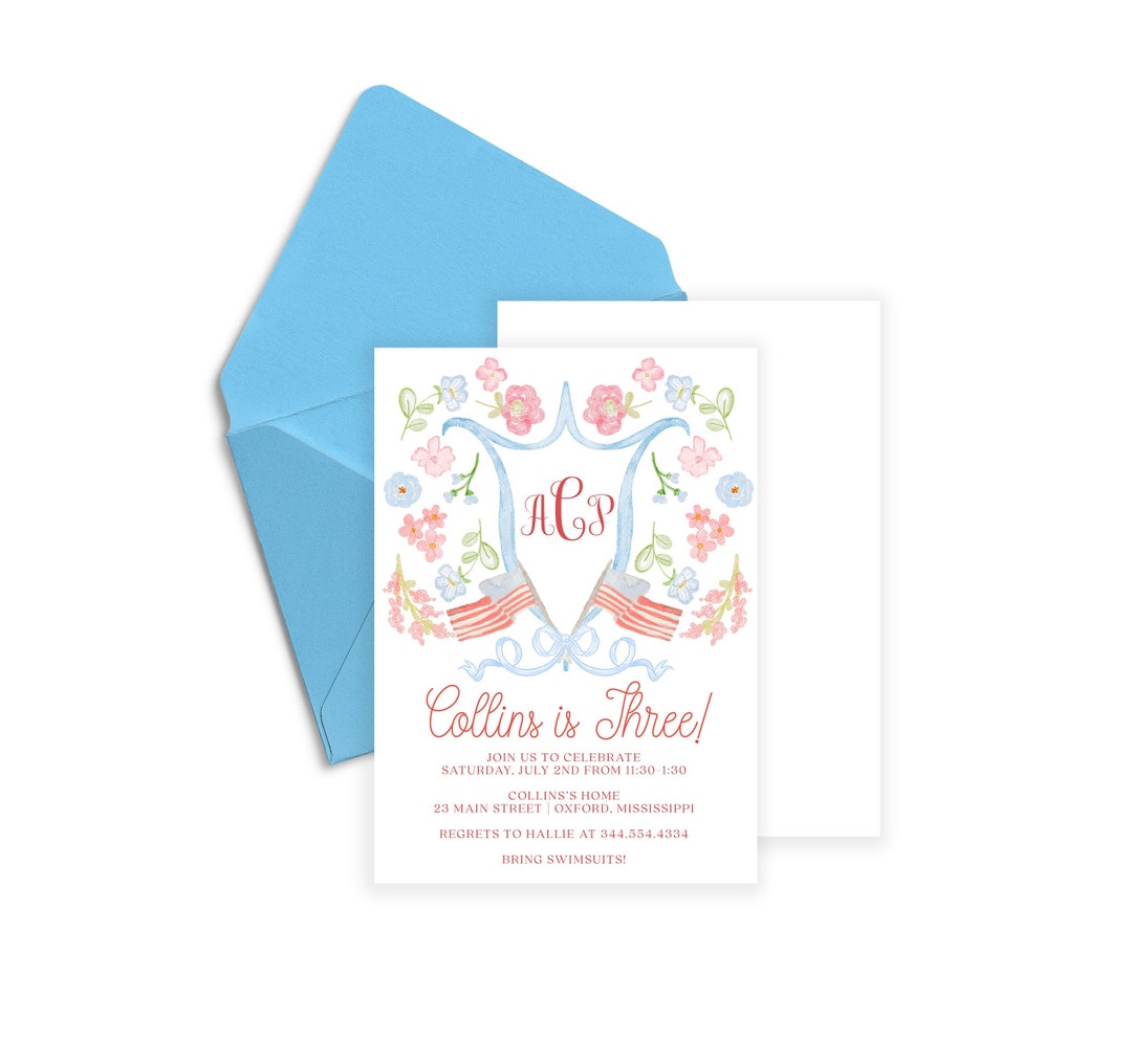 Collins, Summer Preppy Patriotic Birthday Party, Personalized Monogram ...