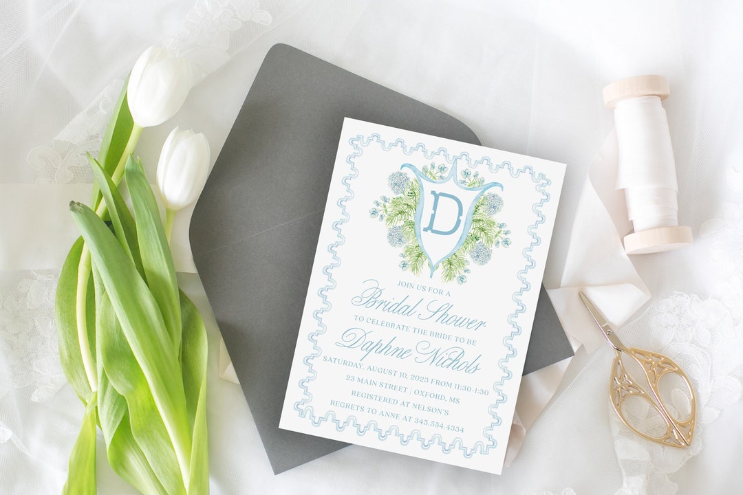 Daphne Nichols Bridal Shower Invitation, Personalized Monogram Crest ...