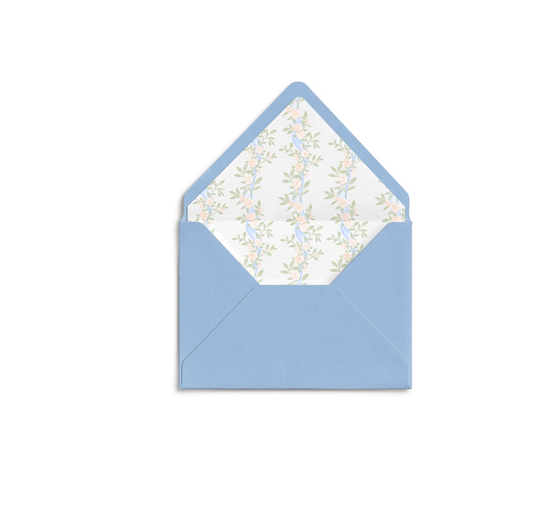 Printable Watercolor Blue Floral Envelope Liner Template, Party ...