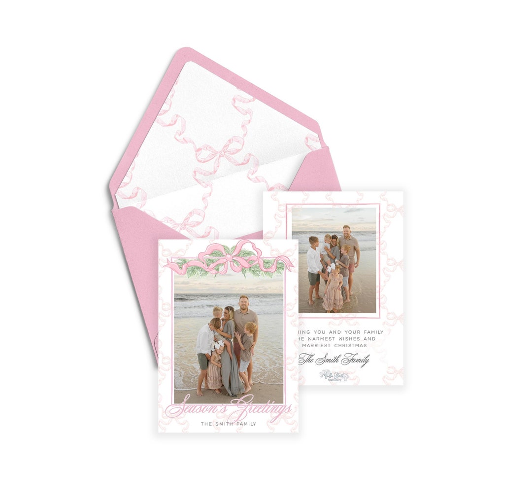 Pink Swag Printable Christmas Card, Xmas Photo Card, Holiday Card ...