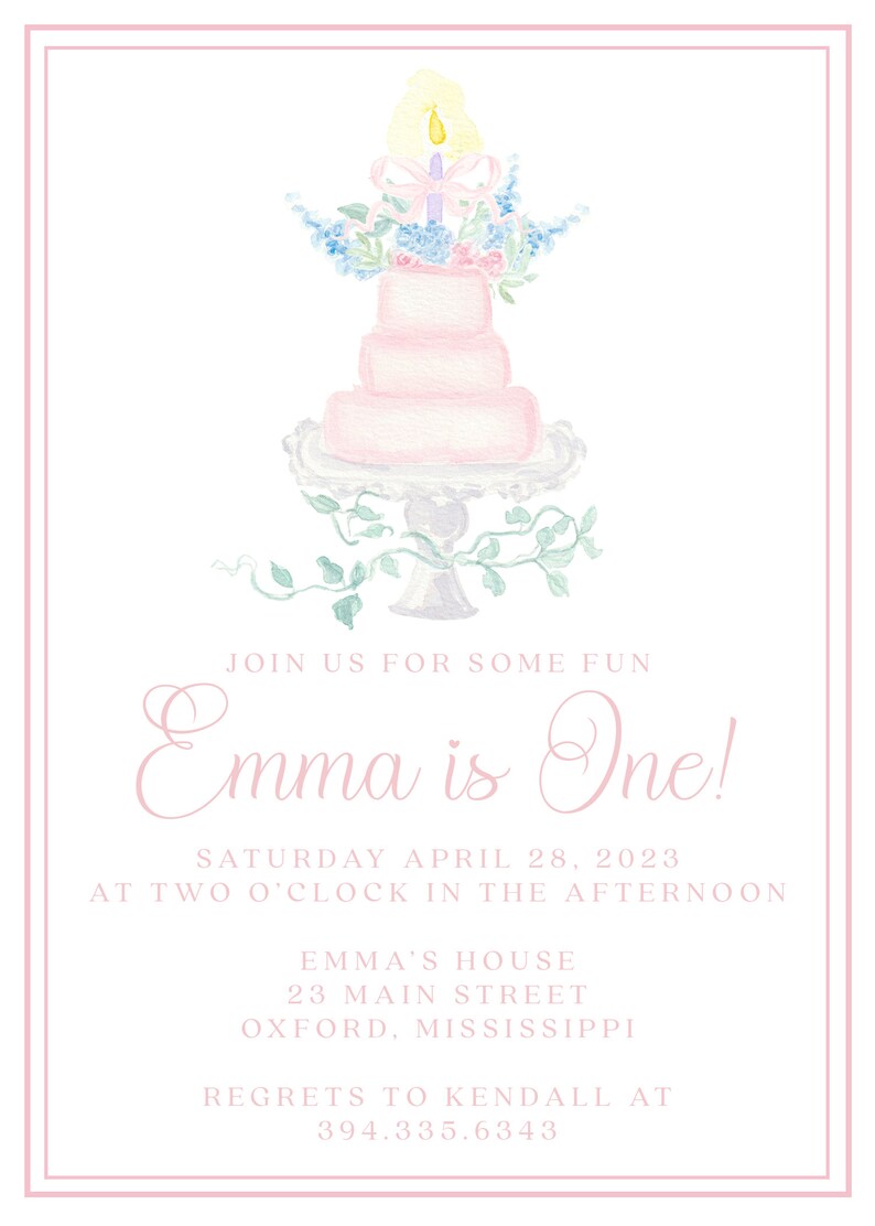 Emma Watercolor Pink Birthday Invitation Watercolor Pink - Etsy
