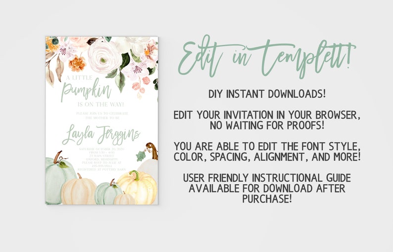 Layla Fall Baby Shower Invitation Editable Autumn Shower | Etsy