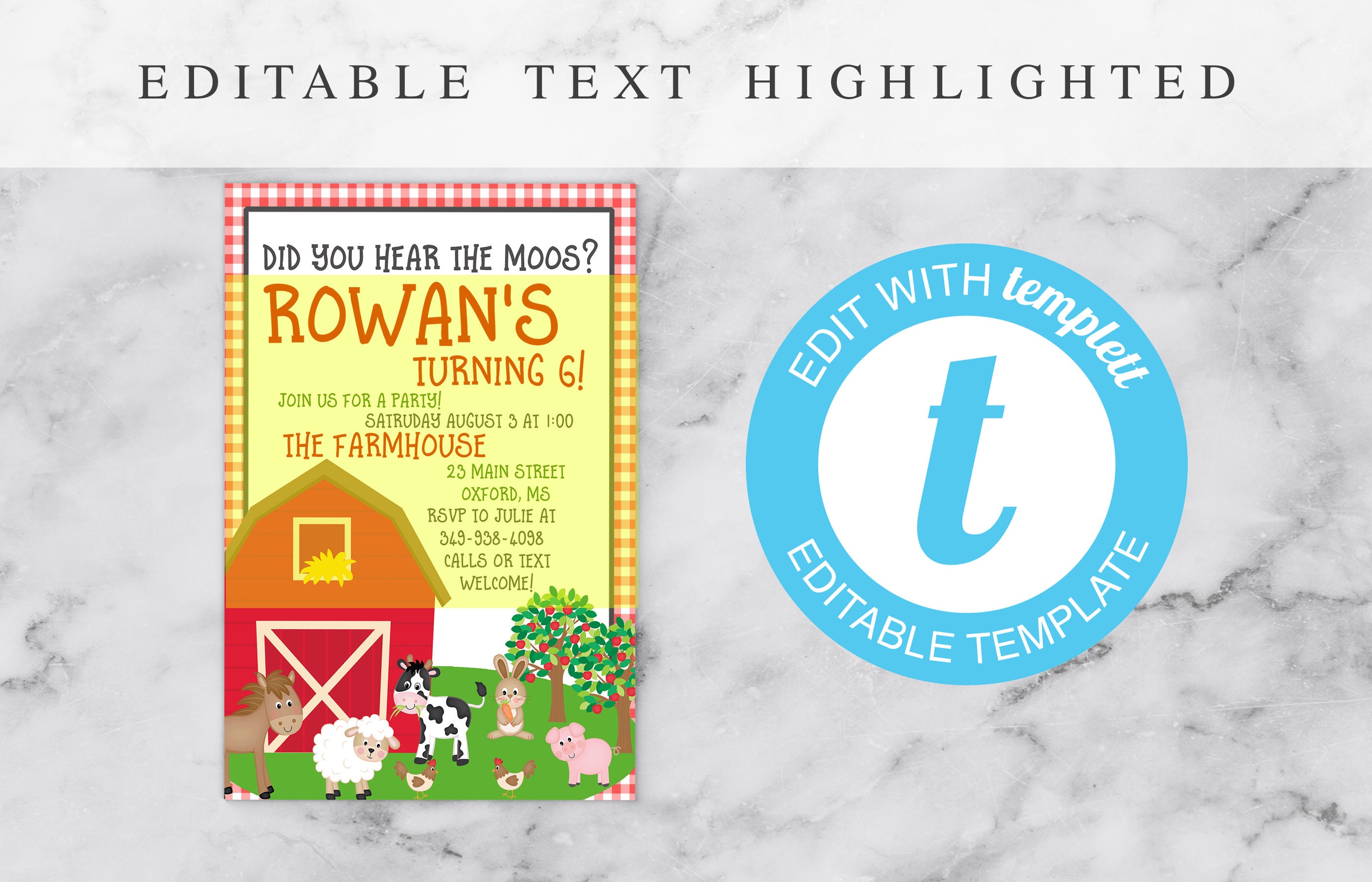 Rowan Farm Birthday Party Invitation Farm Birthday Invite | Etsy