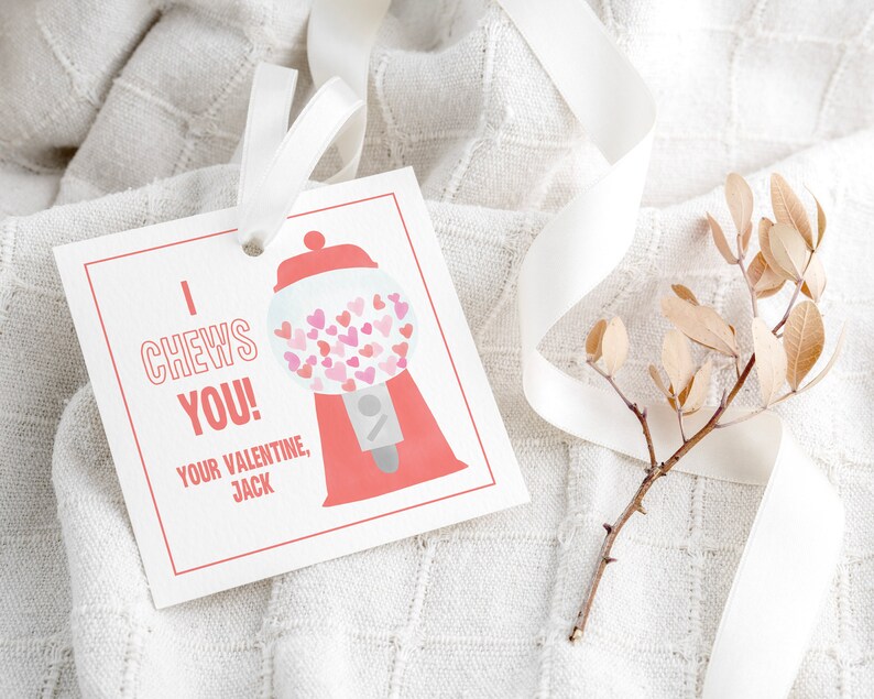 Printable Gumball Machine Kids Valentines Cards, I Chews You Valentine ...