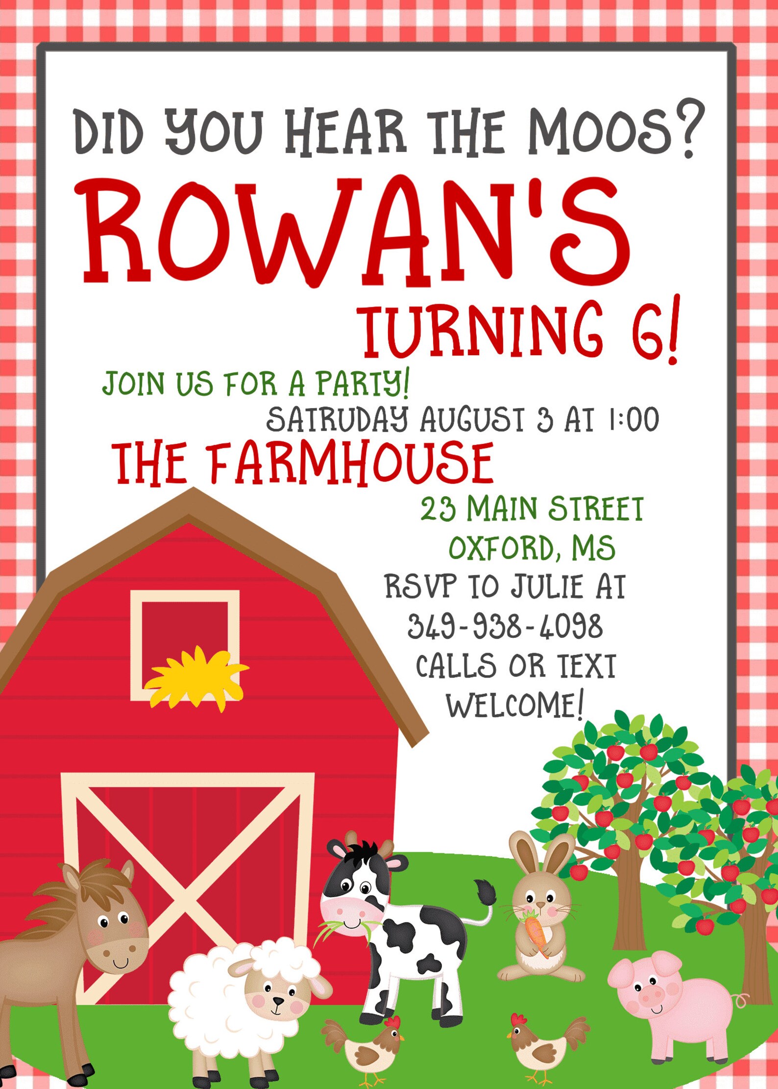 Rowan Farm Birthday Party Invitation Farm Birthday Invite | Etsy