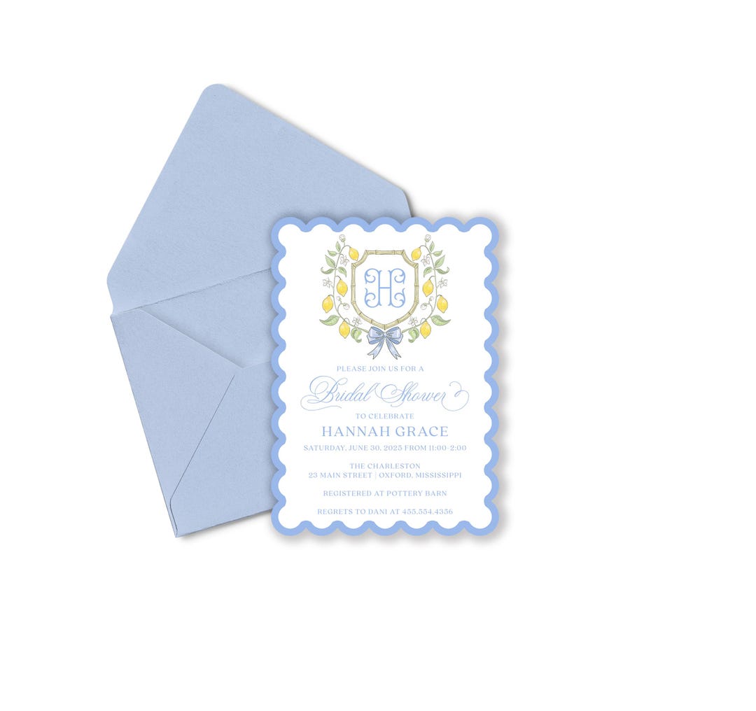 Hannah Grace Bridal Shower Invitation,floral Lemon Monogram Crest ...
