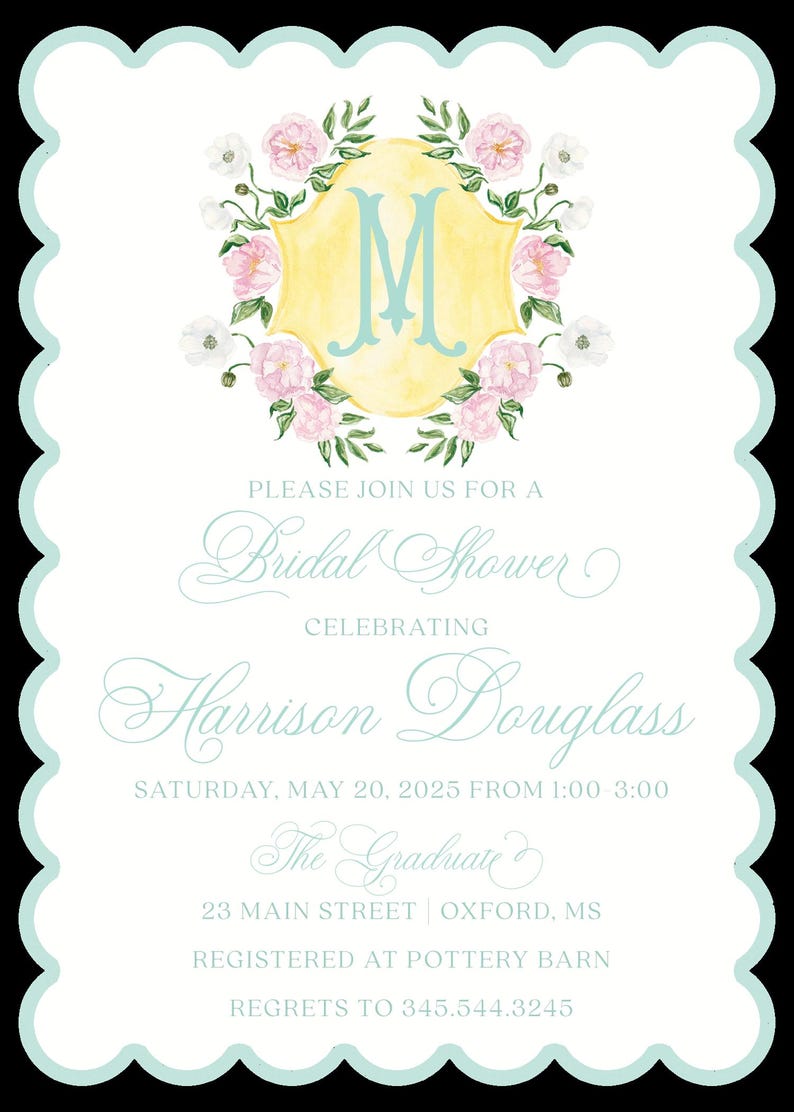 Floral Crest Bridal Shower Invitation, Watercolor Design (digital or ...