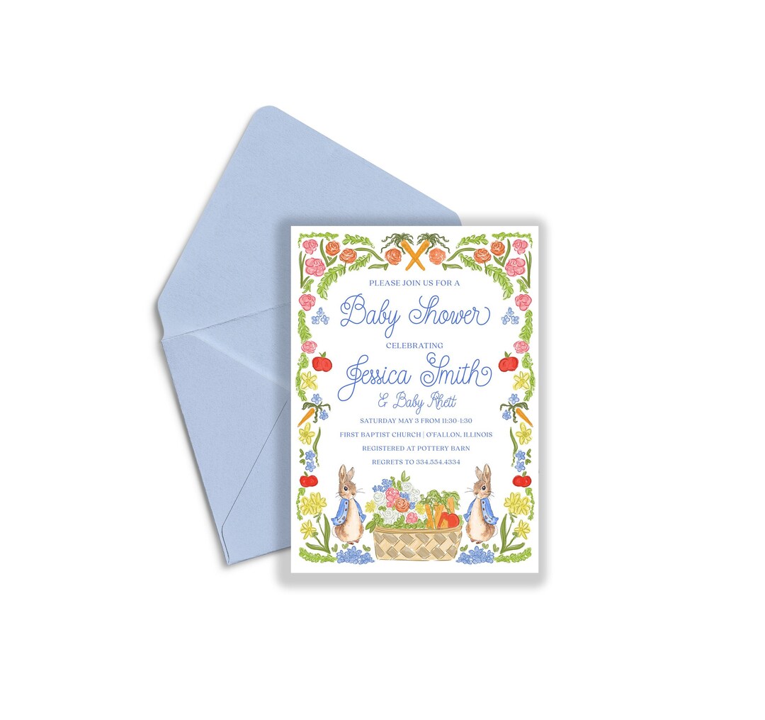 Jessica Peter Rabbit Baby Shower Invitation, Peter Rabbit Watercolor ...