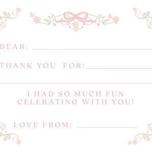 Pink Floral Fill-in the Blank Thank You Card for Kids, Editable ...