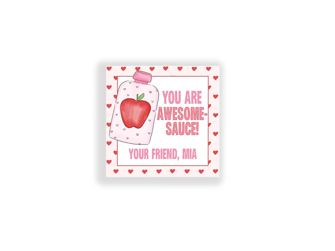 Apple Sauce Valentine's Day Card, School Classroom Exchange, Instant ...