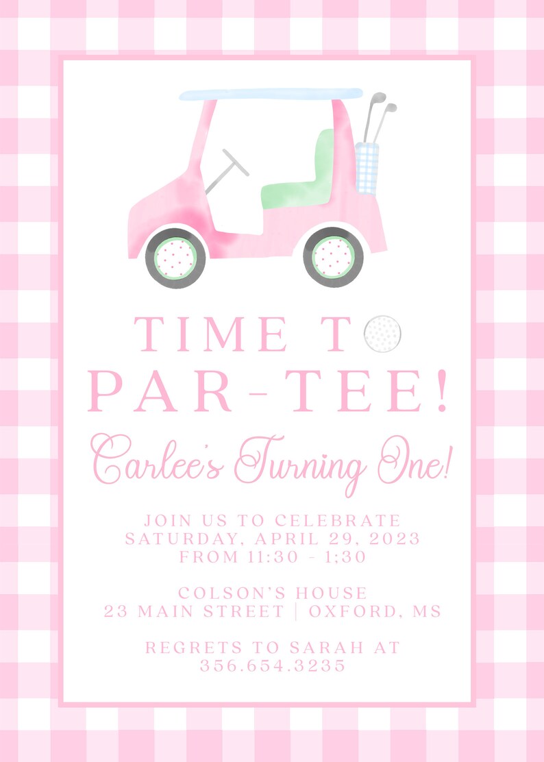 Carlee Golf Cart Pink Birthday Invitation Golf Invitation - Etsy