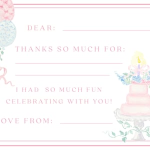 Pink Balloon Ribbon Fill-in the Blank Thank You Card for Kids, Editable ...