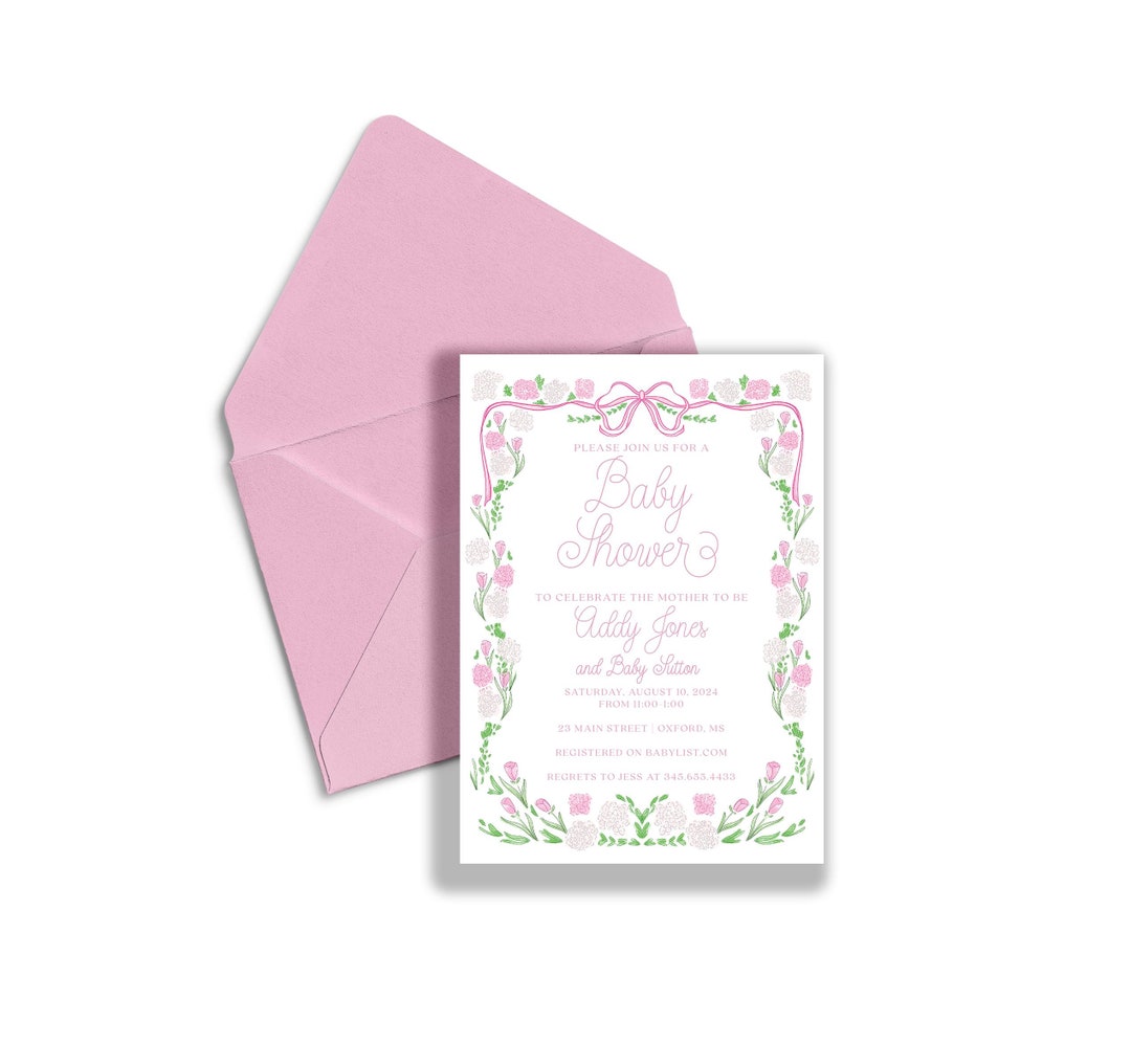 Addy Jones Baby Shower, Watercolor Floral Pink Ribbons and Bows Baby ...