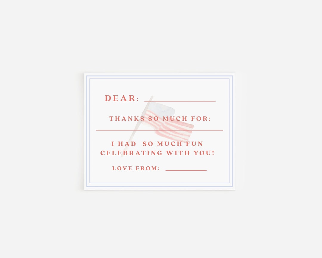 Red, White, and Two, Print Fill-in the Blank Thank You Card for Kids ...