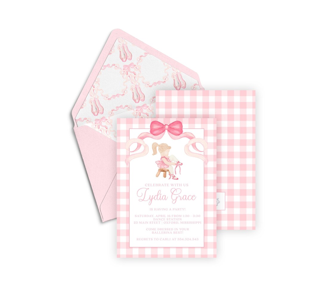 Lydia Watercolor Pink Birthday Invitation, Ballerina Birthday ...