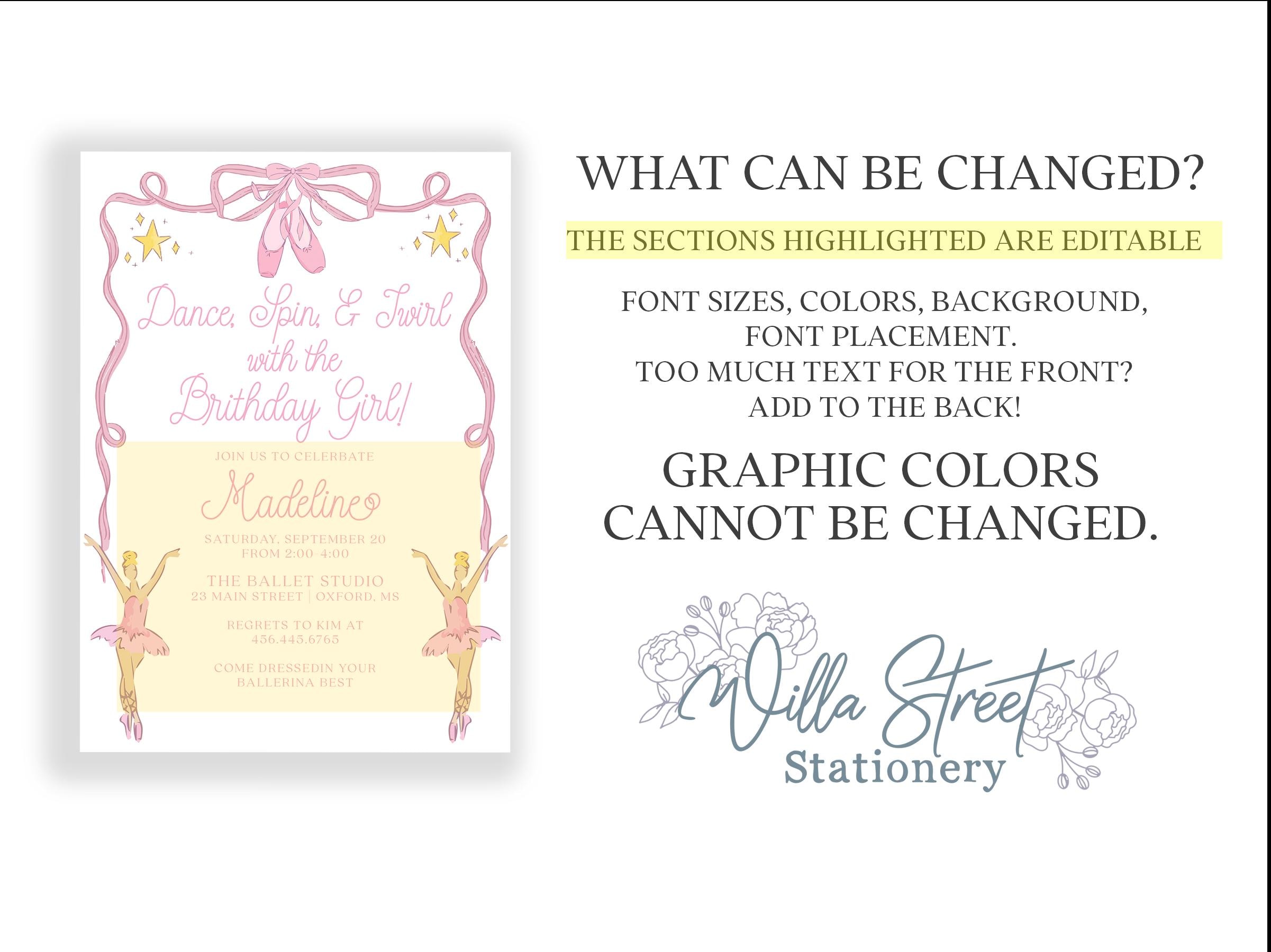 Madeline Dance Birthday Party Invitation, Dance Spin and Twirl for the ...