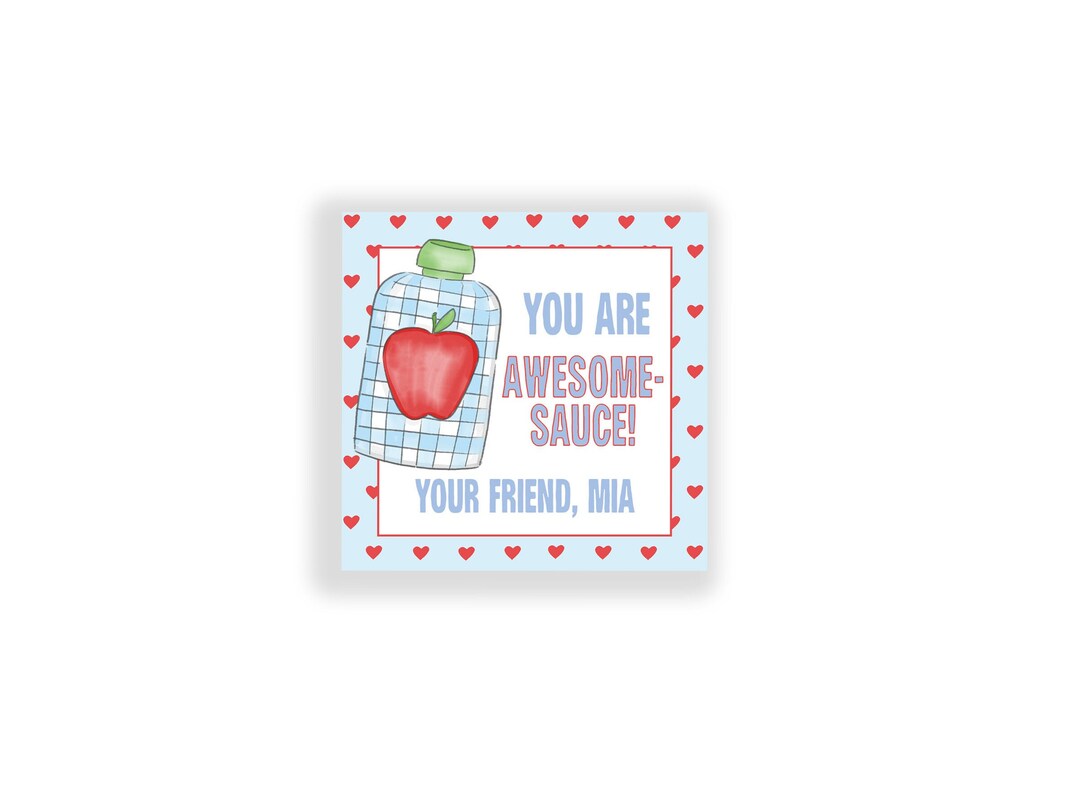 Blue Apple Sauce Valentine's Day Card, School Classroom Exchange ...