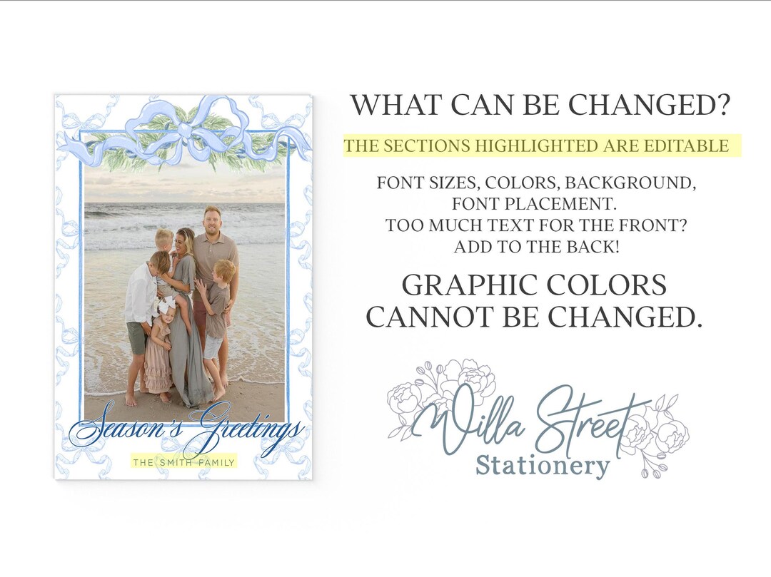 Blue Swag Christmas Photo Card Template, Watercolor Christmas Card ...