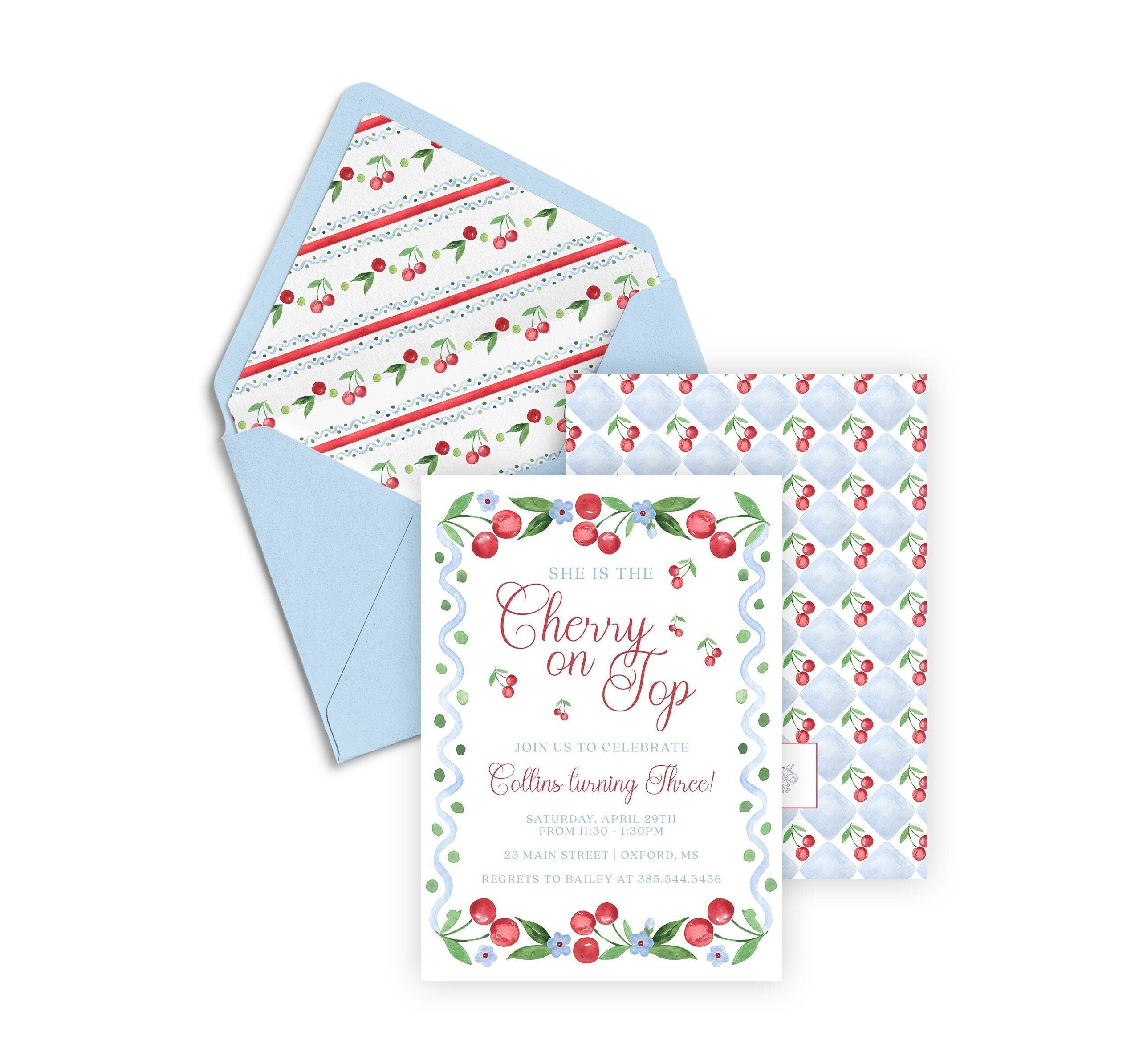 Collins Cherry Birthday Party Invitation, Cherry on Top, Gingham, Tutti ...