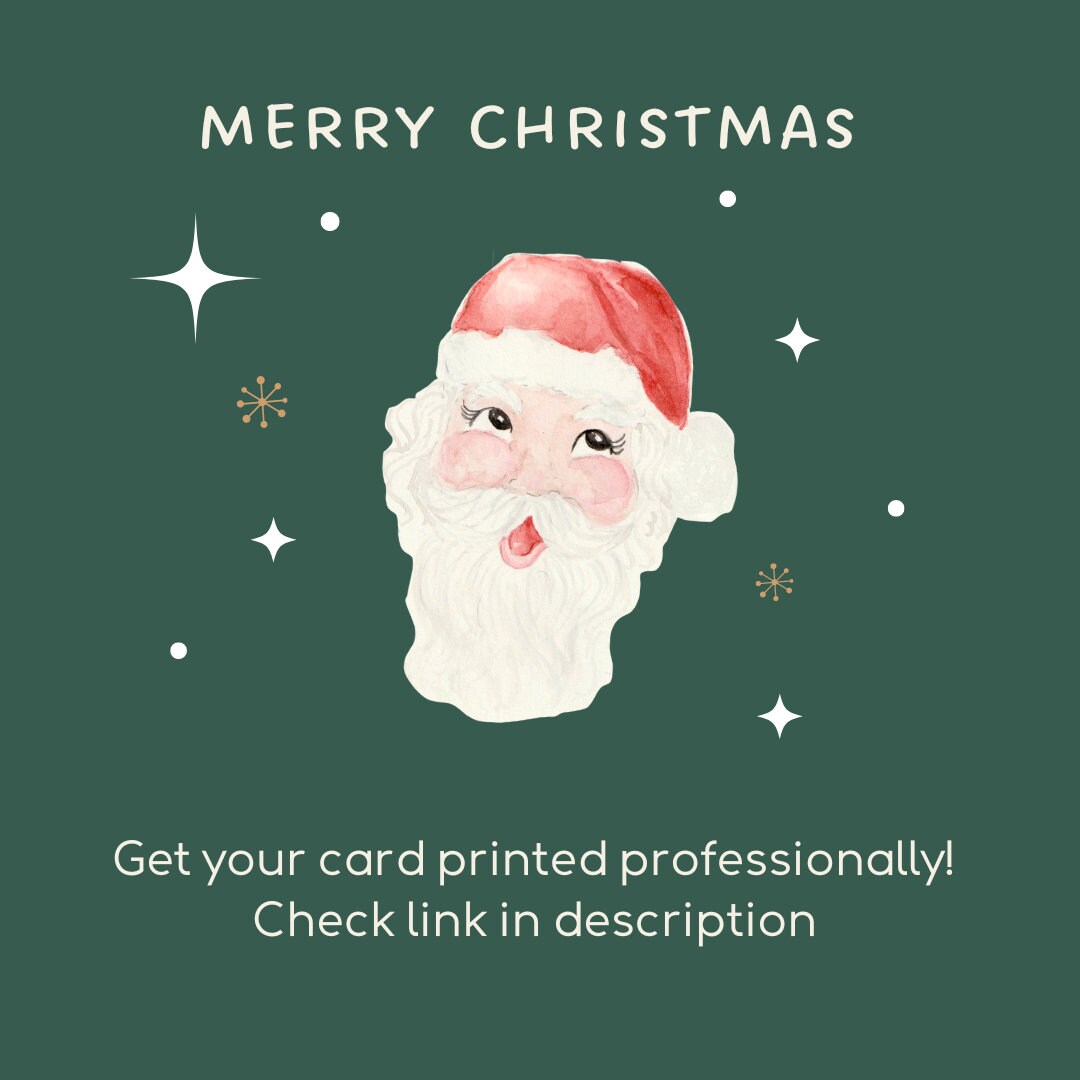 Blue Vintage Santa. Watercolor Crest Christmas Card Digital - Etsy