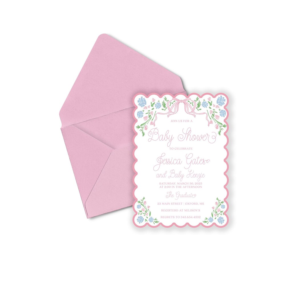 Jessica Gates Floral Bow Custom Printable Baby Shower Invitation ...