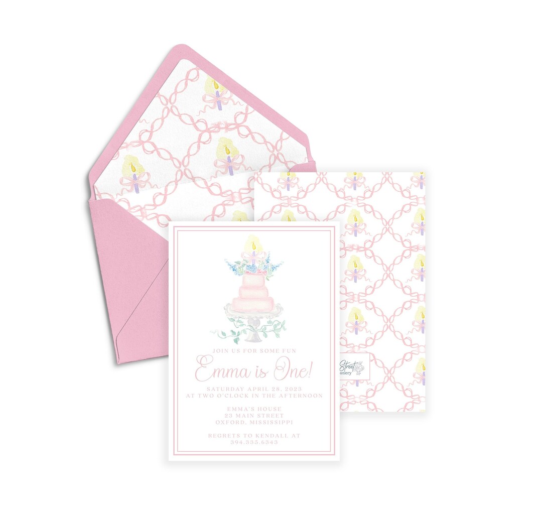 Emma Watercolor Pink Birthday Invitation Watercolor Pink - Etsy