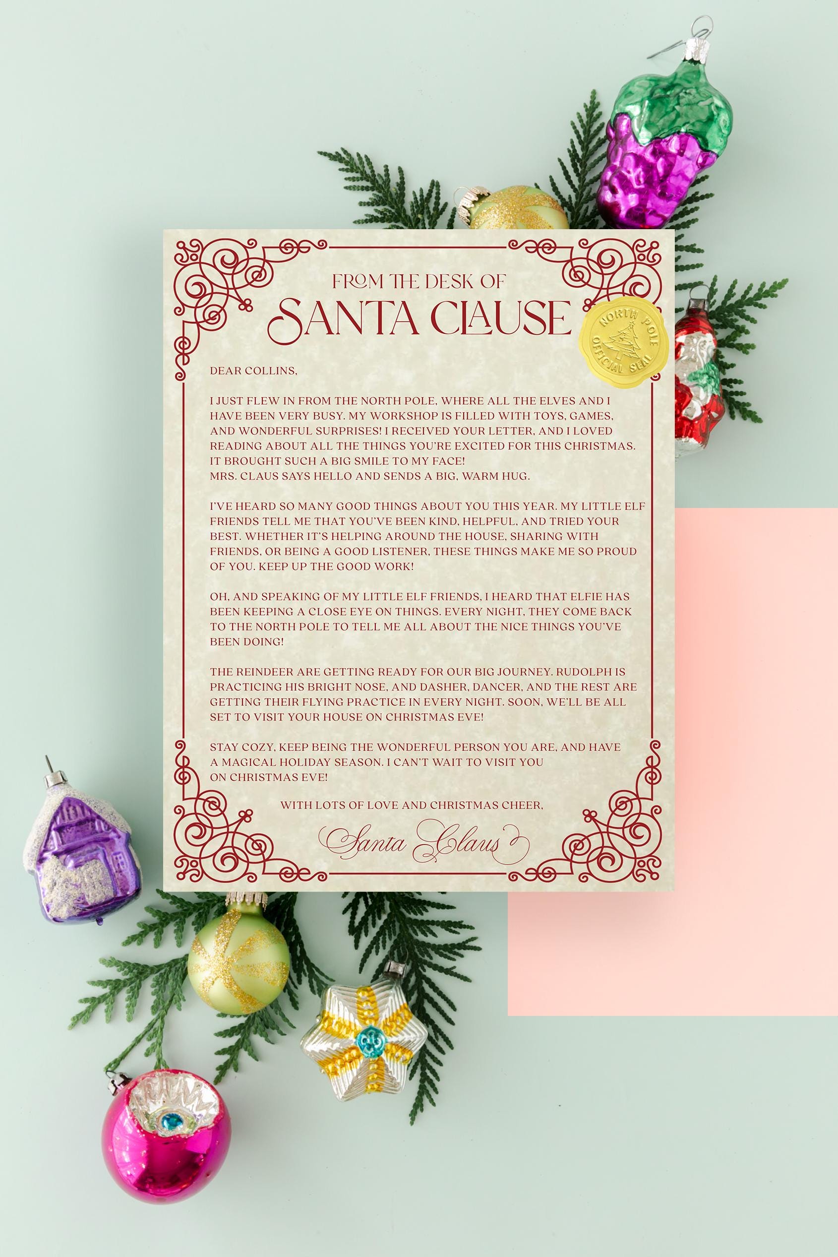 Personalized Letter to Santa Template, Christmas Wish List (printed or ...
