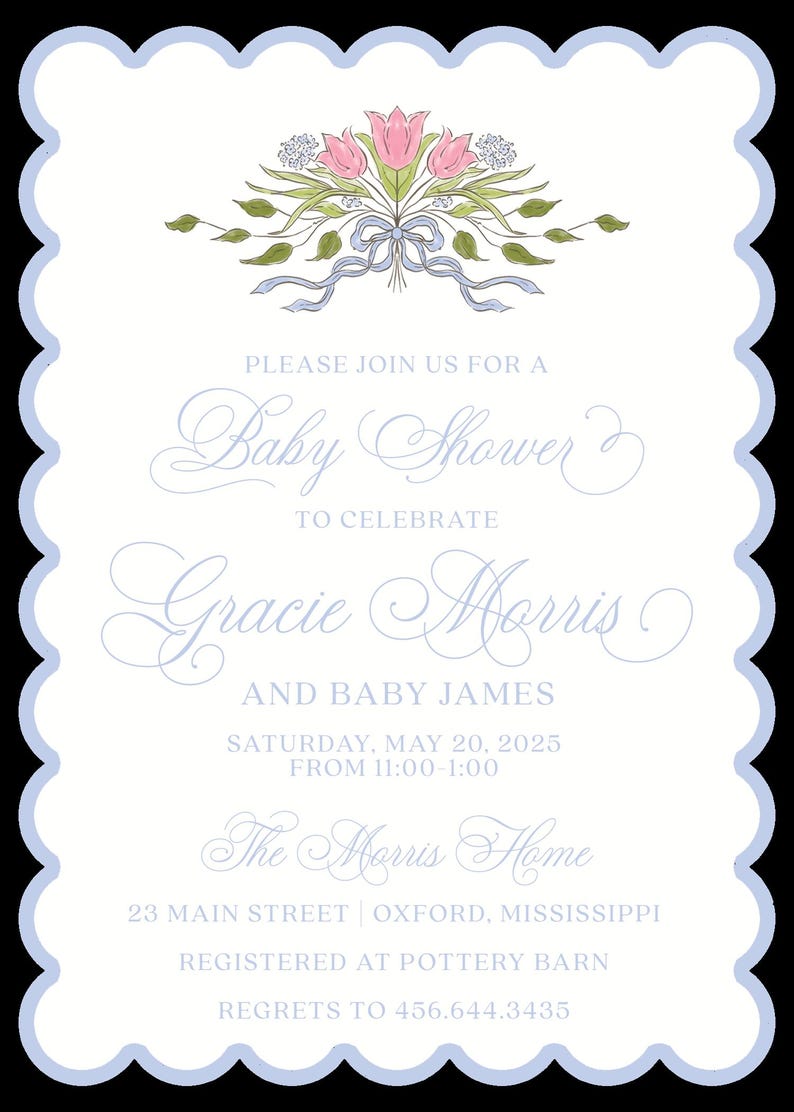 Watercolor Bouquet Baby Shower Invitation, Formal Grandmillennial ...