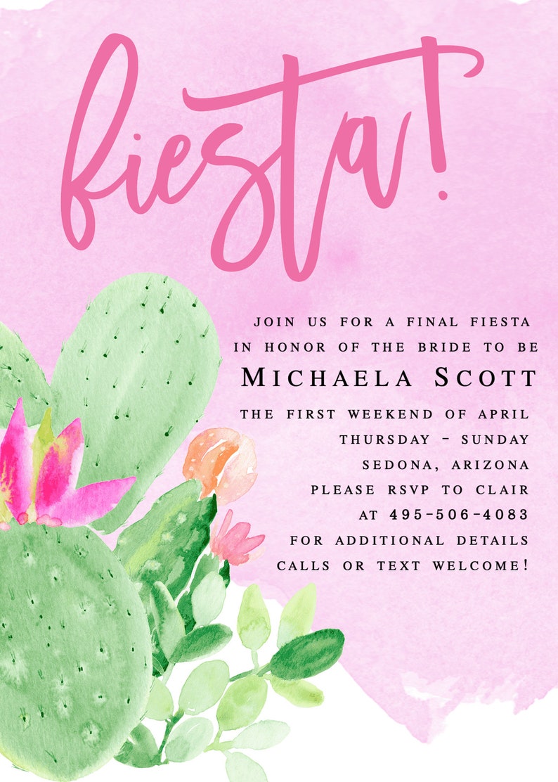 Michaela Cactus Printable Bachelorette Party Invites Final | Etsy