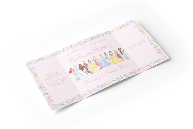 Princess Birthday Gatefold Invitation, Floral Castle, Royal Theme - Etsy