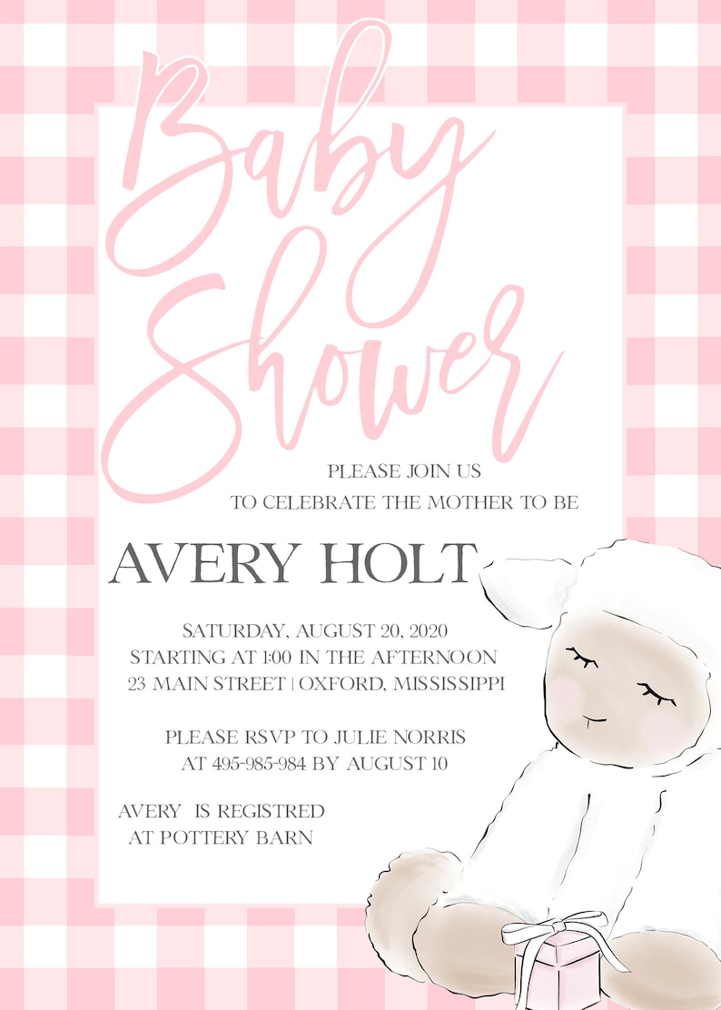 Avery Classic Baby Shower Invite Girl Baby Shower Editable | Etsy