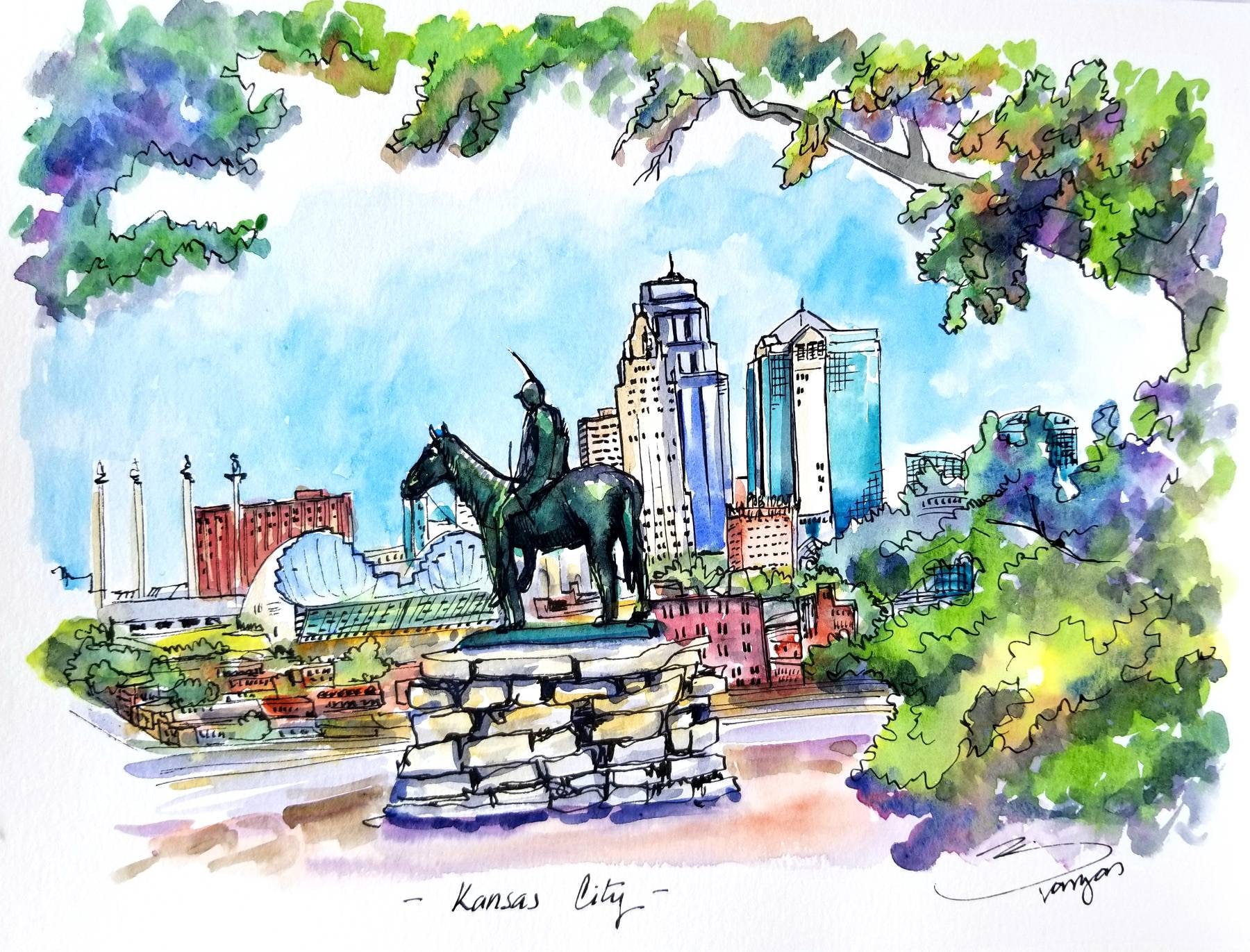 The Scout Kansas City Skyline. Penn Valley Park. Art Print - Etsy