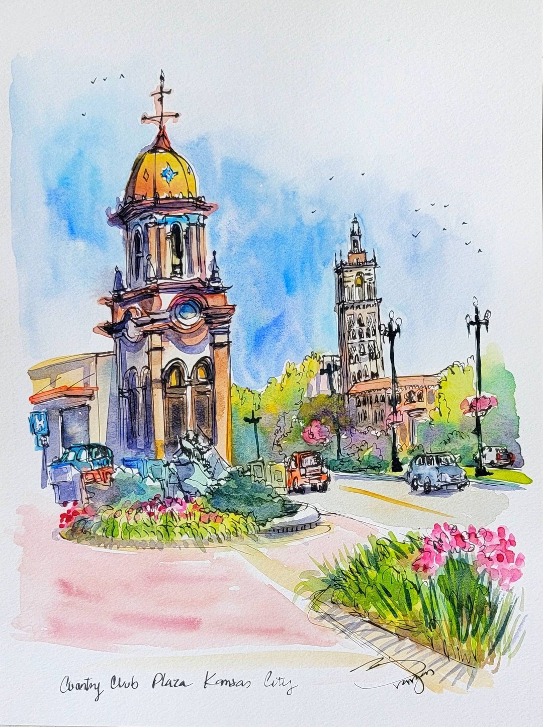 Kansas City Wall Art. the Plaza at KC. Country Club. Original Pen and ...