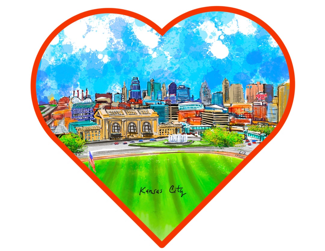 Kansas City Skyline Heart. Heartland. Be My Valentine. Art Print. - Etsy