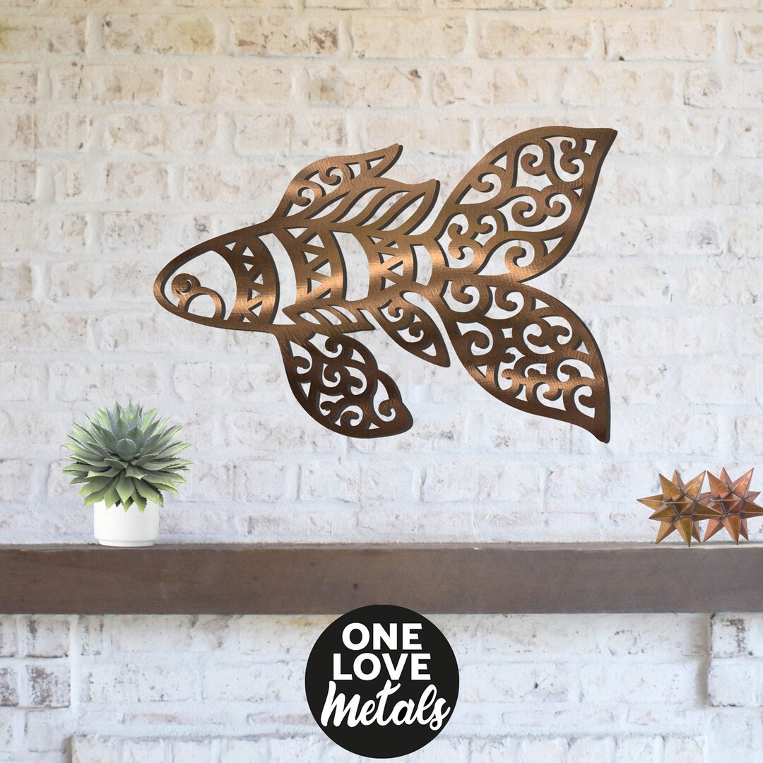 36" Goldfish Art Metal, Fish Metal Wall Decor, Modern Fish Metal Art ...
