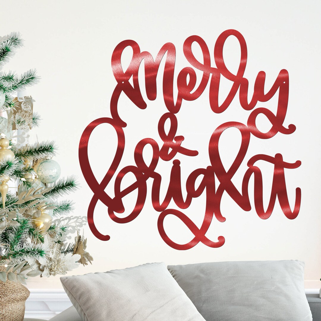 Merry & Bright Hand Lettered, Word Signs, Metal Sign, Christmas Signs ...